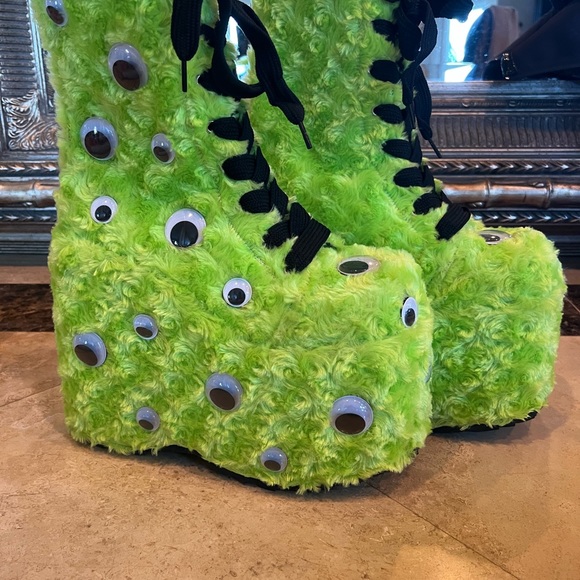 Demonia | Shoes | Demonia Furry Green Boots | Poshmark